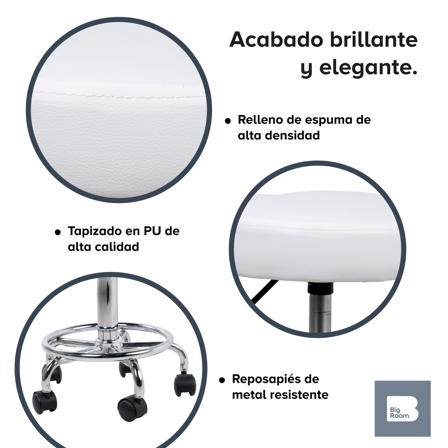 Banco Taburete Giratorio Neumatico Con Ruedas Reposapies Spa – Somos Reyes