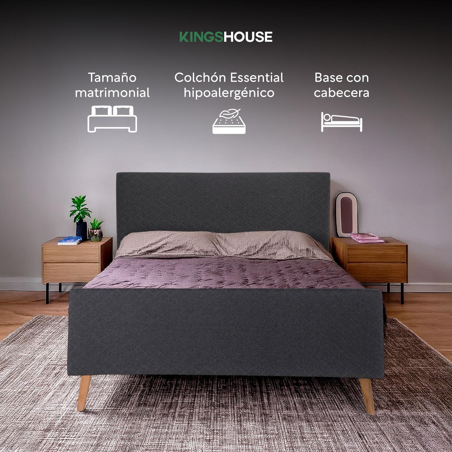 Base Cama Con Cabecera Colchón Memory En Caja Matrimonial Somos Reyes